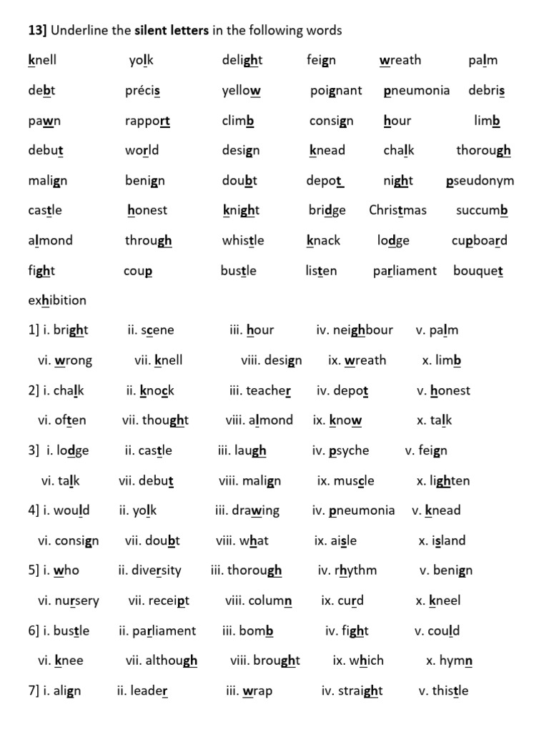 Silent Letters Exercise Worksheet | PDF