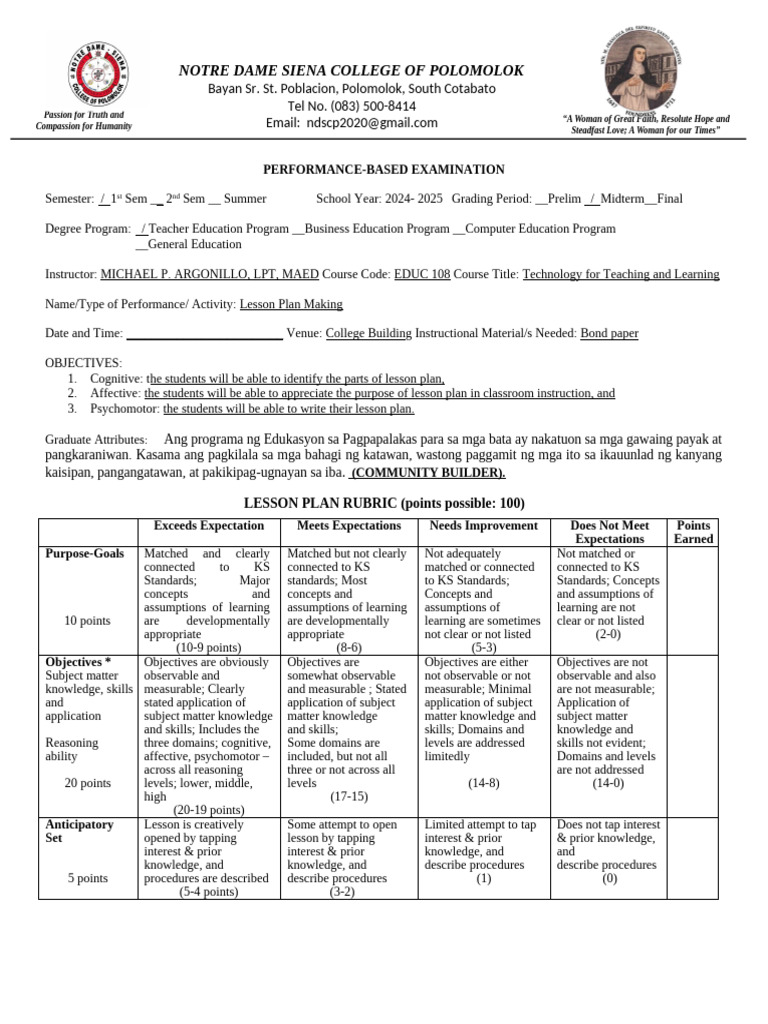 PERFORMANCE-BASED-EXAMINATION - Midterm - EDUC 108 - Technology For Teaching and Learning I ...