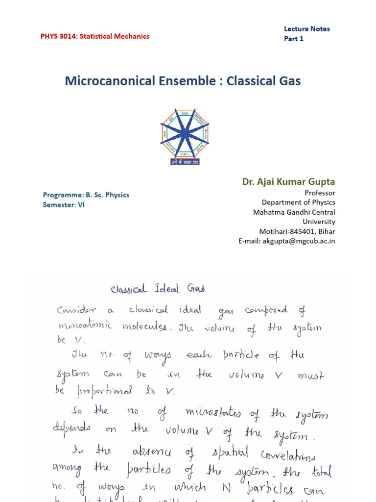Microcanonical Ensemble in Statistical Mechanics | PDF