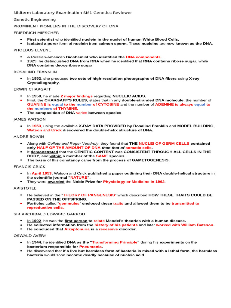 SM1 Midterm Lab Exam Reviewer | PDF | Dna | Nucleic Acids