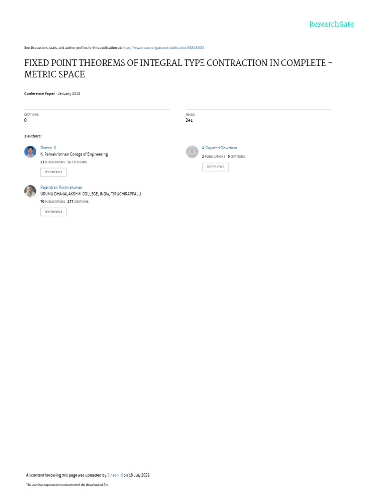 Fixed Point Theorems Of Integral Type Contraction In Complete Metric Space Pdf Sequence