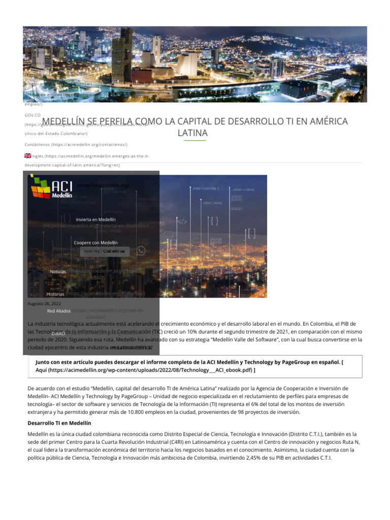Medellín se perfila como la capital de desarrollo TI en América Latina – ACI Medellín | PDF ...