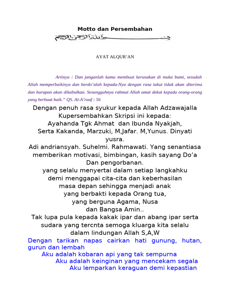 Persembahan dan Motto Skripsi Inspiratif | PDF