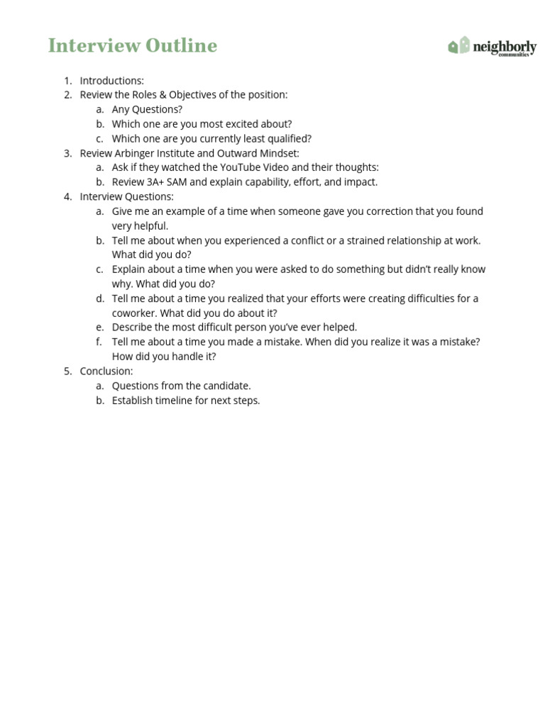 Interview Outline - Neighborly Communities | PDF
