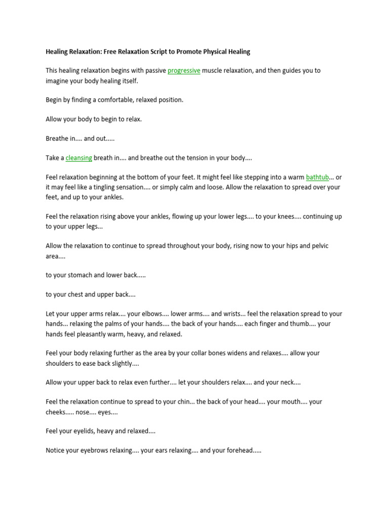 Healing Relaxation Meditiation Scripts | PDF | Meditation | Breathing