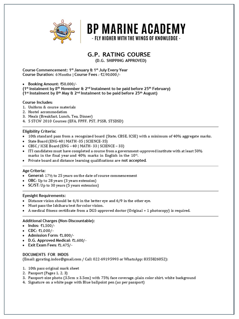 GP Rating Brochure Final 290. (1) 2025 | PDF | Shipping