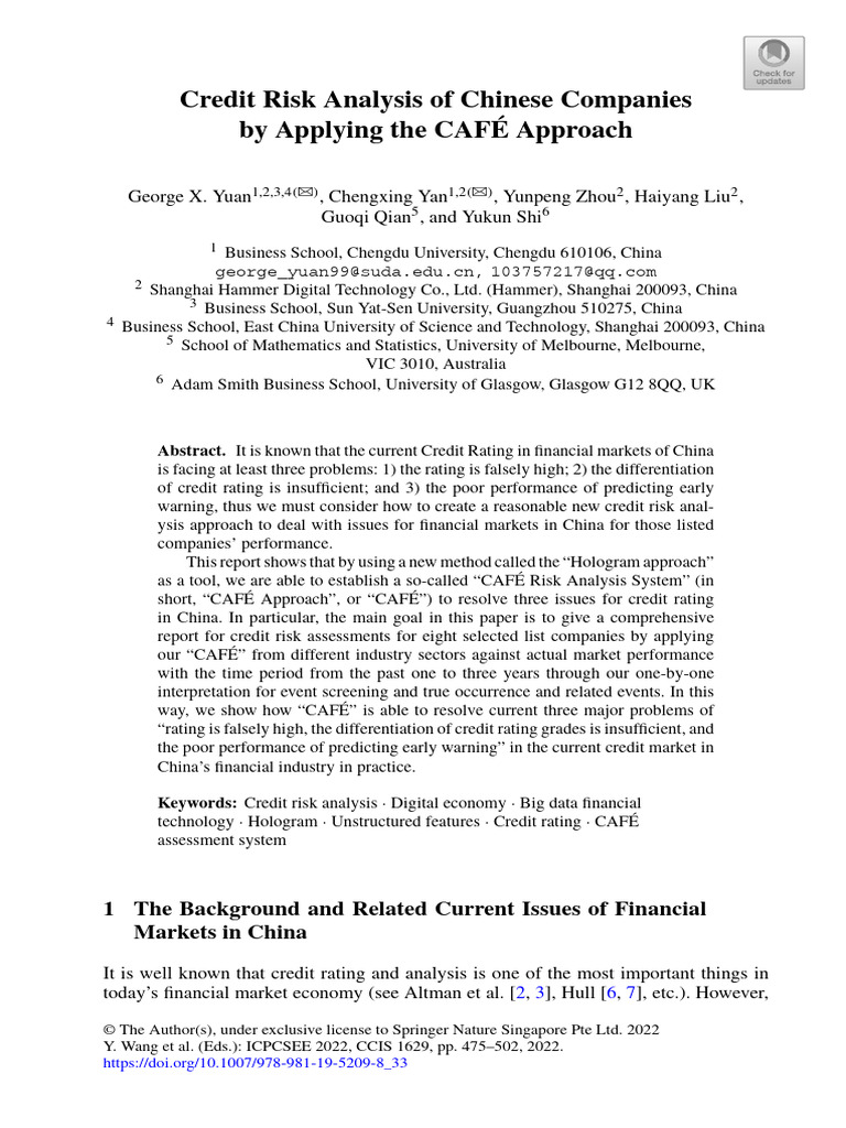 No0 Yuan Etal Credit Risk Analysis ICPCSEE 2022 CCIS 1629 Pp. 475-502 ...