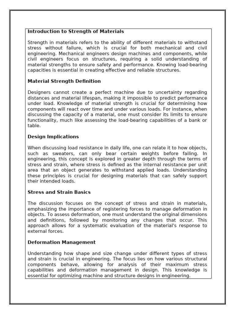 Strength of Materials Overview | PDF | Deformation (Engineering) | Elasticity (Physics)