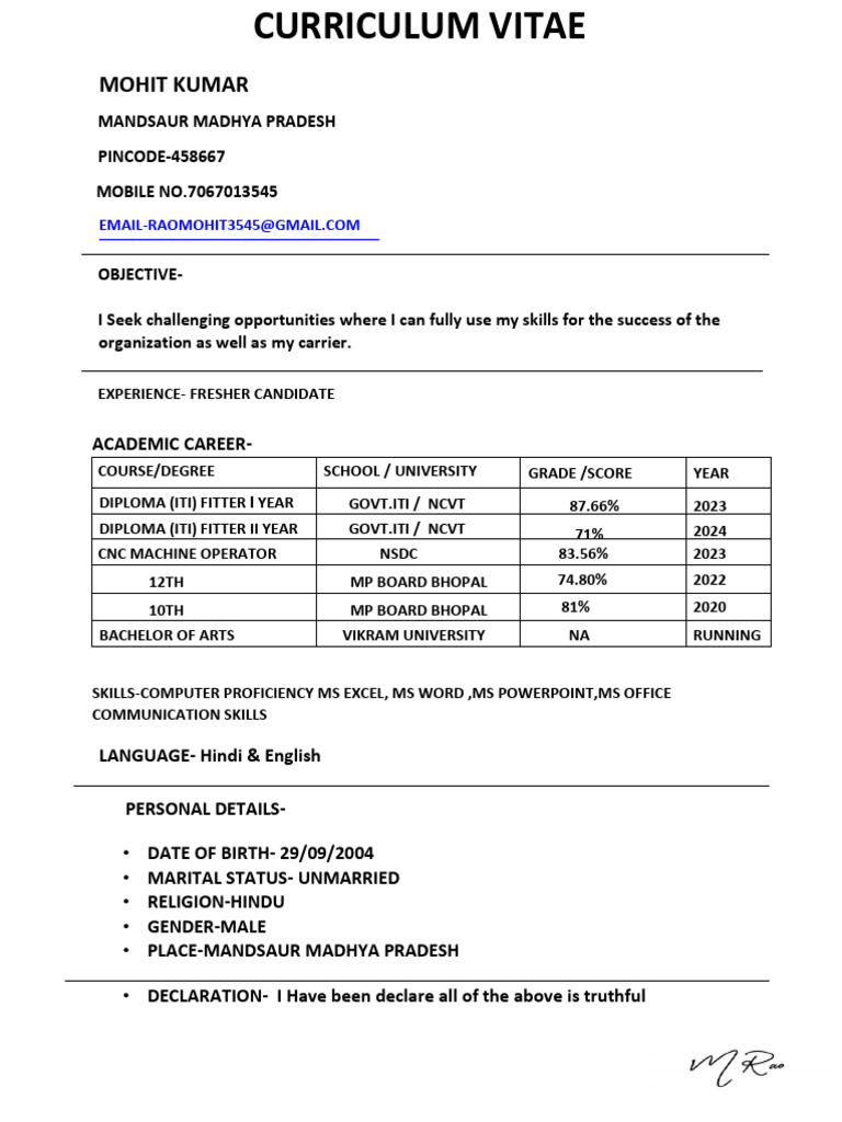 Mohit Kumar CV (1 | PDF