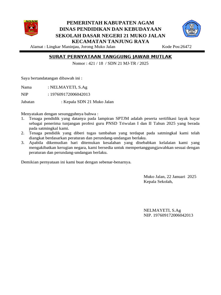 SPTJM Dan Lampiran Sertifikasi 2025 | PDF