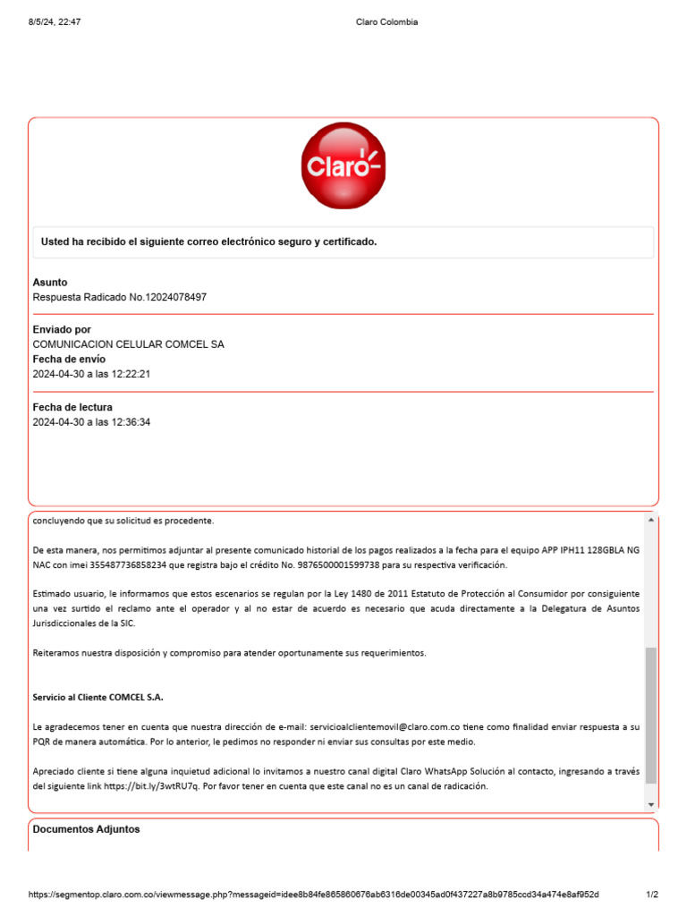 Respuesta a Solicitud de Crédito COMCEL | PDF