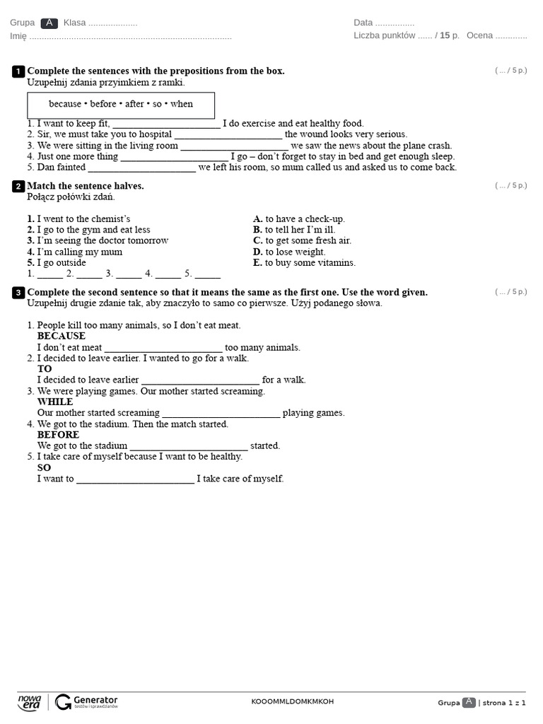 English Prepositions and Sentence Structure Exercises | PDF ...
