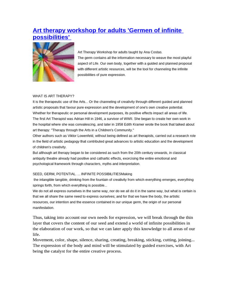 Art Therapy Workshop for Adults | PDF | Art Therapy | Psychotherapy