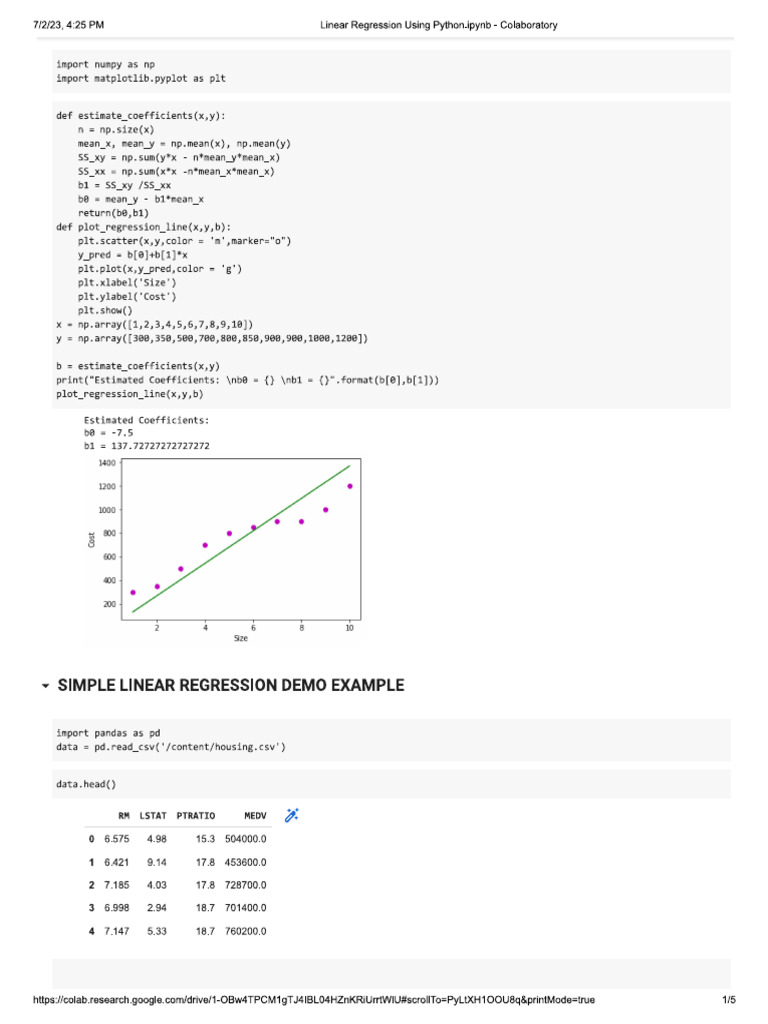 Linear Regresion Using Python | PDF