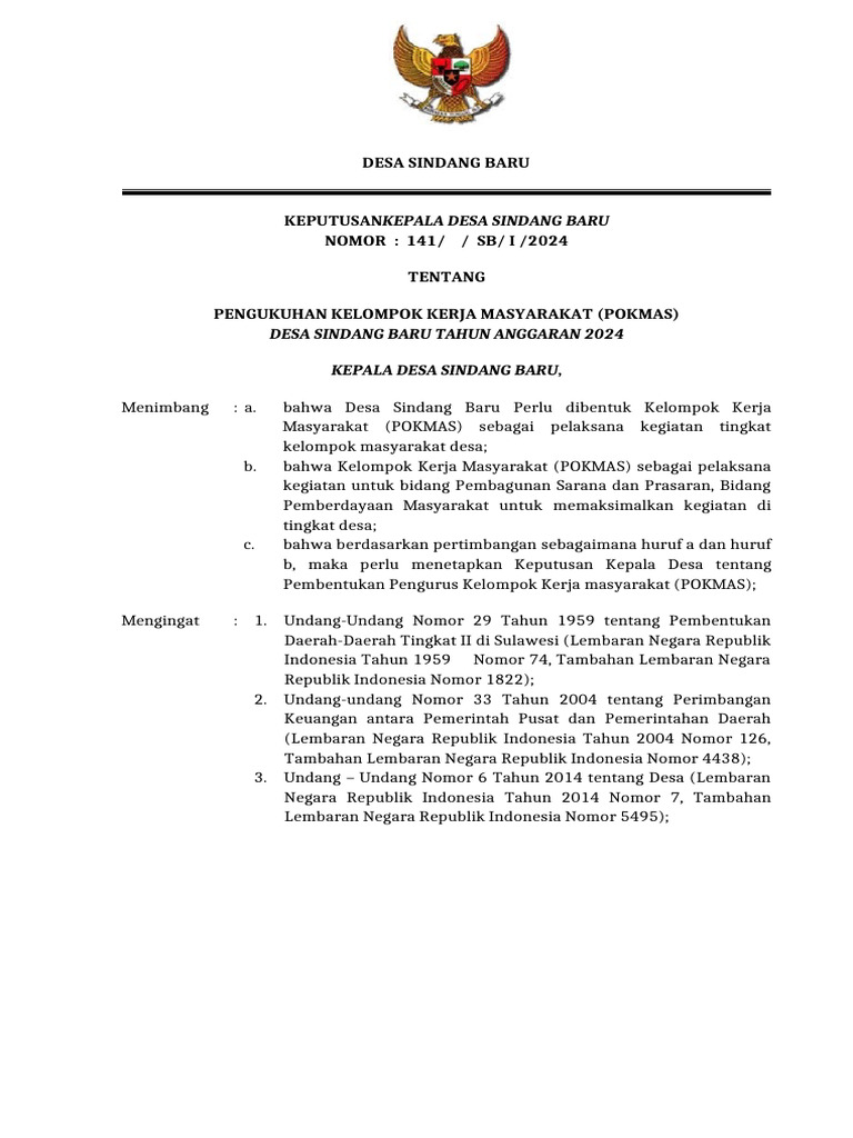 Pengukuhan POKMAS Desa Sindang Baru | PDF