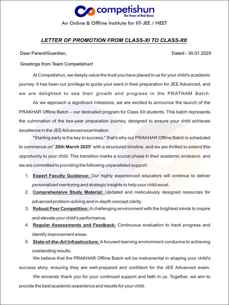 Letter of PromotionFrom ClassXI To XII | PDF | Education Theory | Learning
