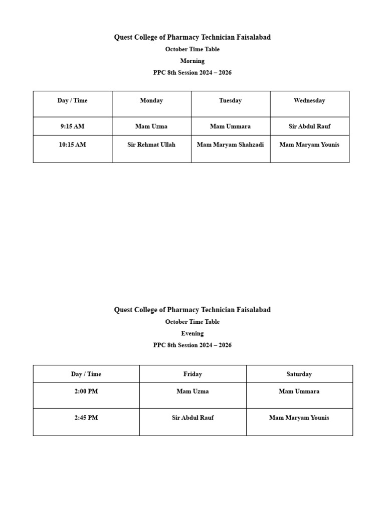 Time Table 8th Session 24-26 October | PDF