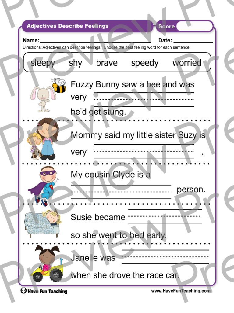 adjectives-describe-feelings-worksheet-preview | PDF