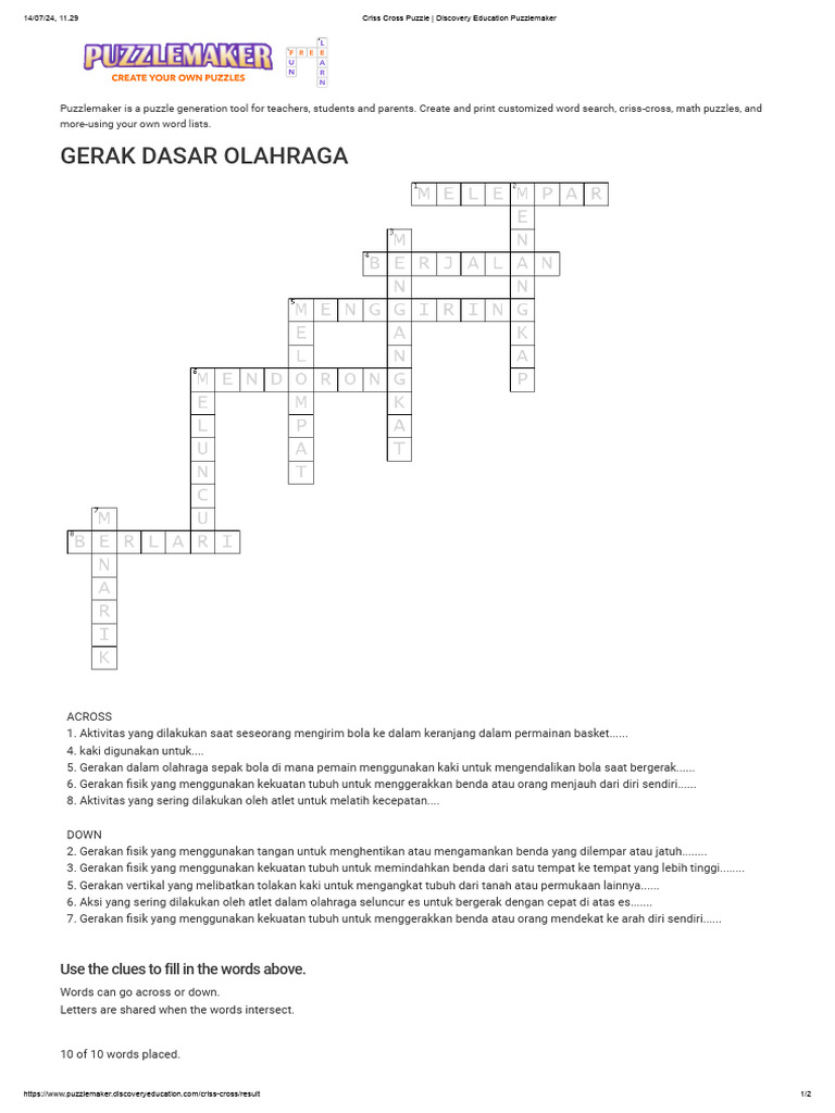 Criss Cross Puzzle - Discovery Education Puzzlemaker | PDF