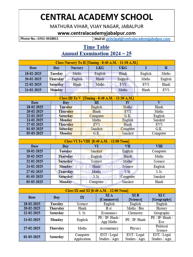 Time Table Annual 2024-25 | PDF | Science