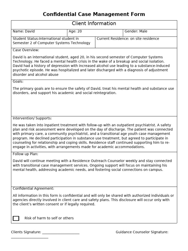 Confidential Case Management Form Sir O | PDF