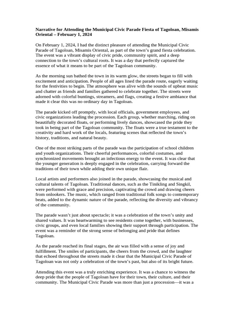 Narrative For Attending The Municipal Civic Parade | PDF