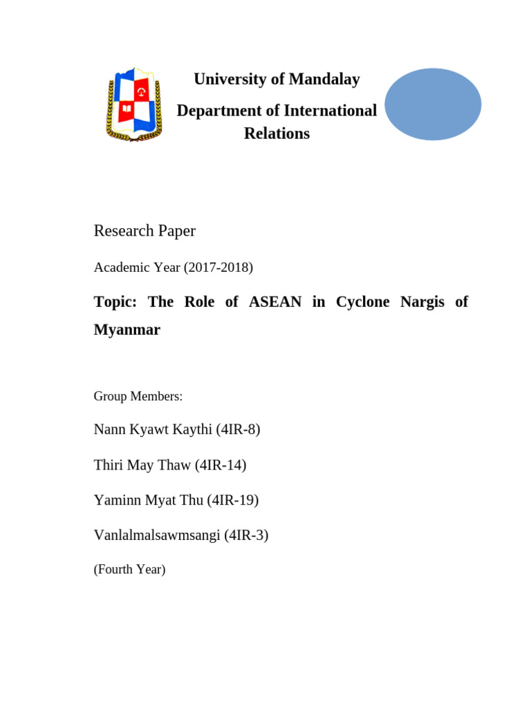 The Role of ASEAN in Cyclone Nargis of Myanmar | PDF | International ...