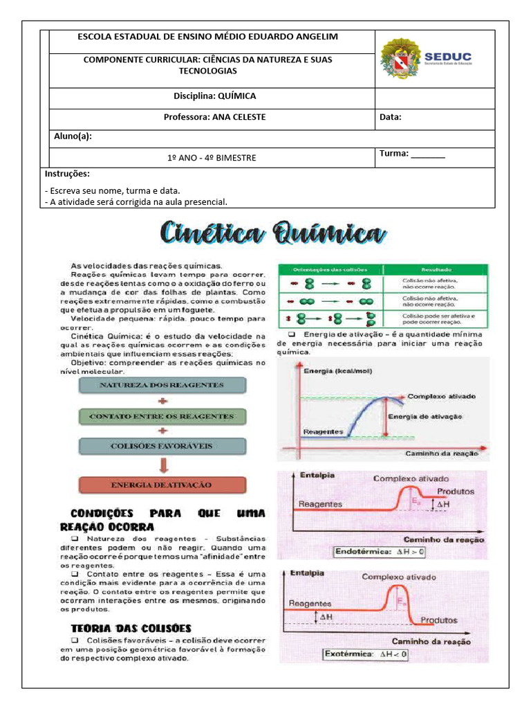 4 Bimestre Cinetica Quimica - 1 Ano | PDF | Ácido clorídrico | Química