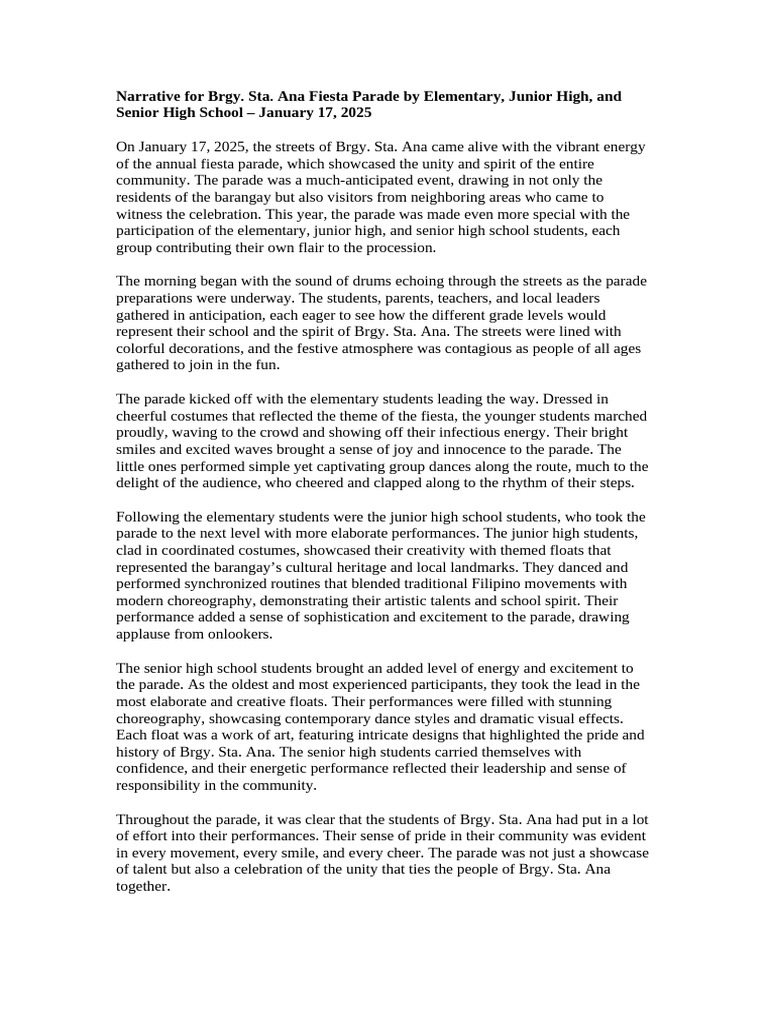 Narrative For Brgy Parade | PDF