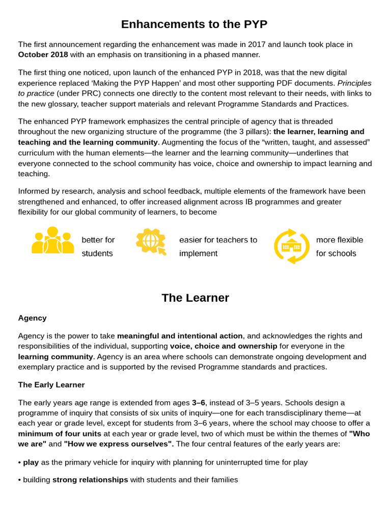 Enhancements to the PYP Framework | PDF | Educational Assessment | Learning