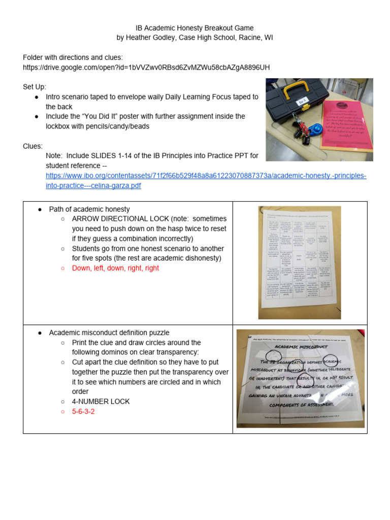 IB Academic Honesty Breakout Game Guide | PDF | Academic Dishonesty