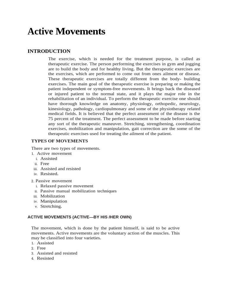 Active and Passive Movements | PDF | Skeletal Muscle | Muscle Contraction