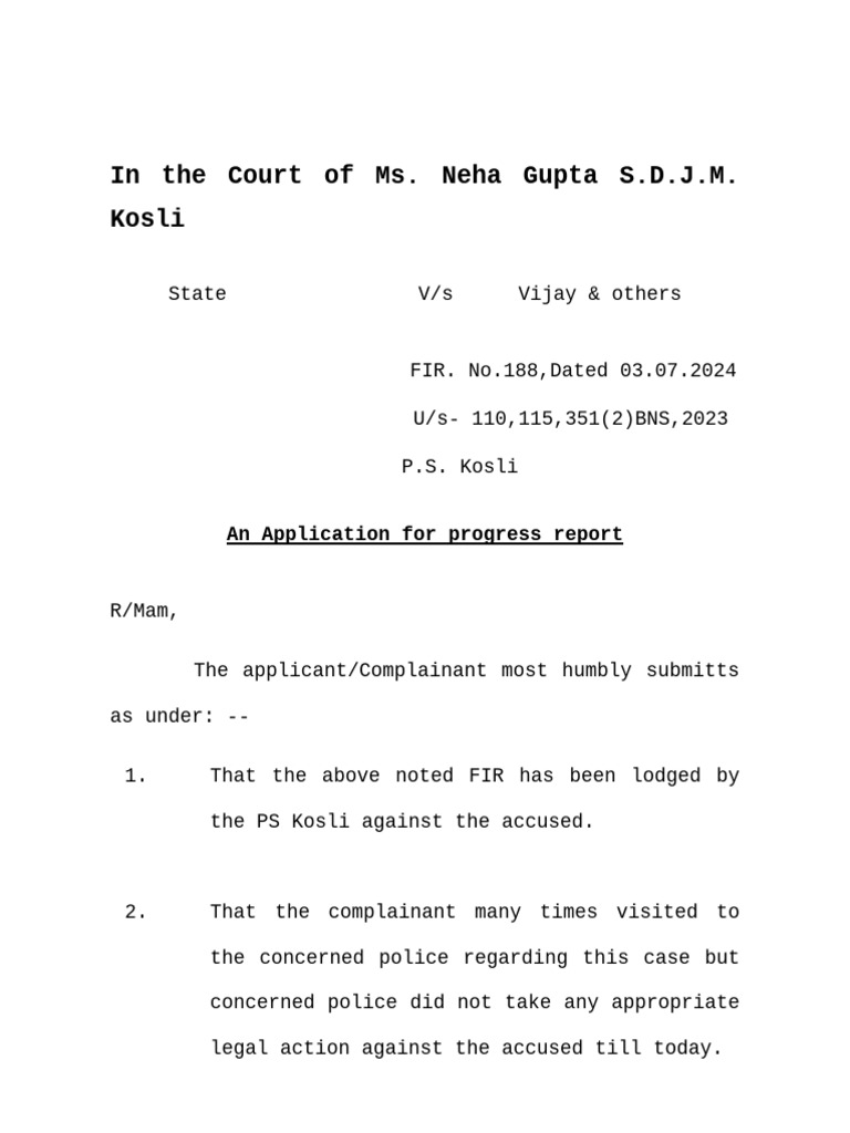 Court Applications for FIR Progress and Bail | PDF | Justice | Crime ...