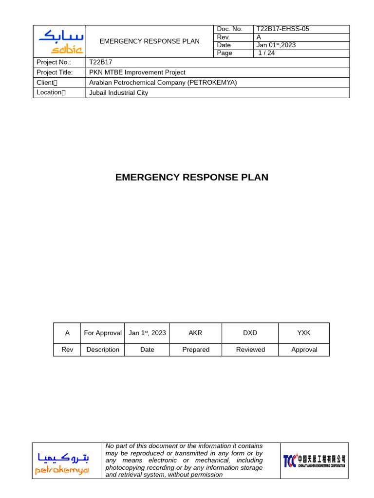 T22B17-EHSS-05 Emergency Response Plan Rev a (1) | PDF | Emergency ...