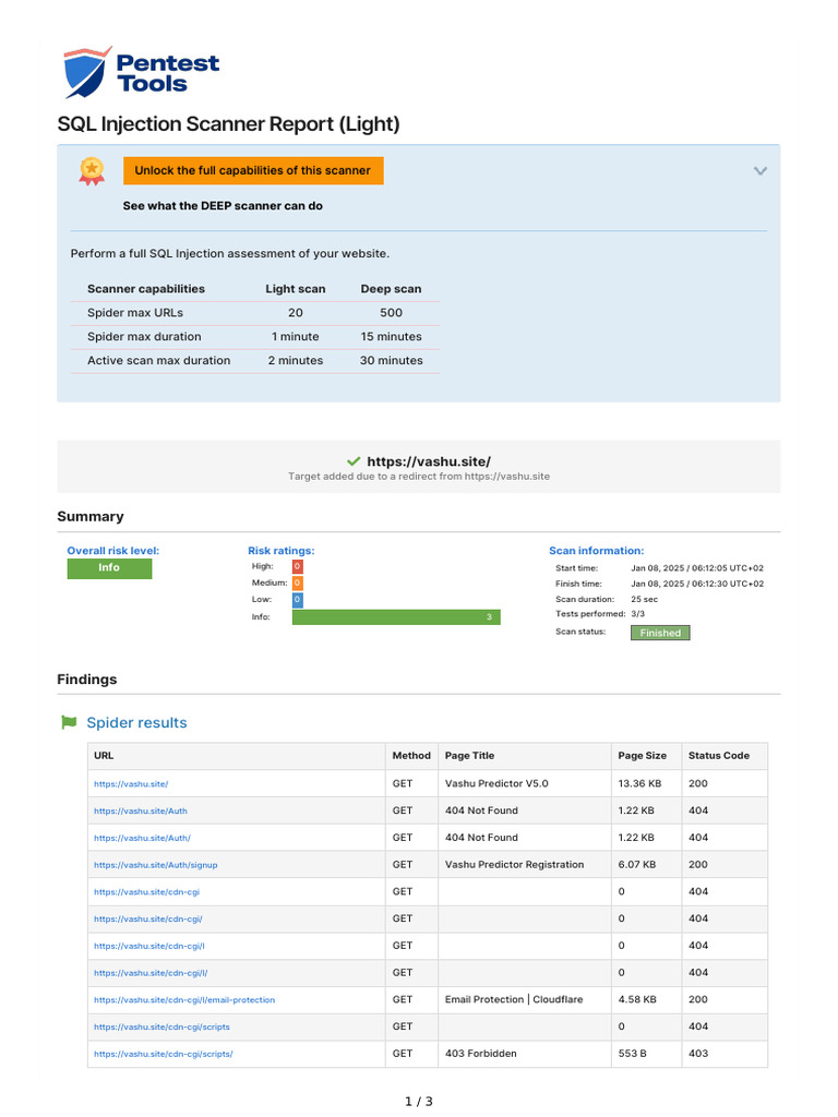 PentestTools SqlInjection Report | PDF | Image Scanner | Internet