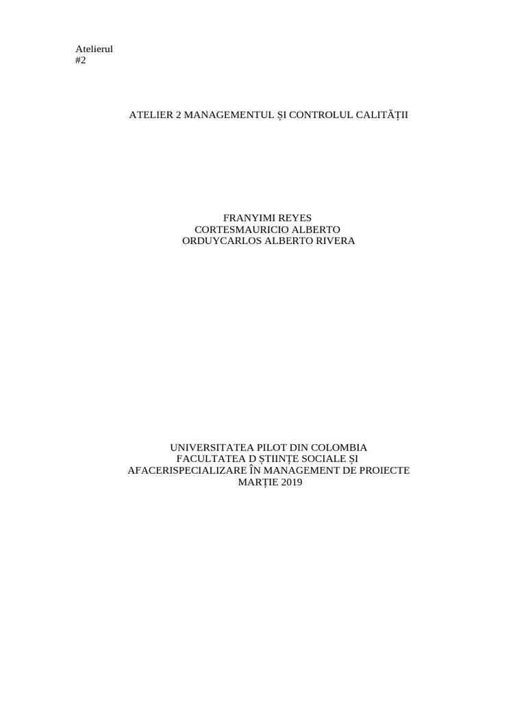 Taller 2 Managementul Și Controlul Calității | PDF