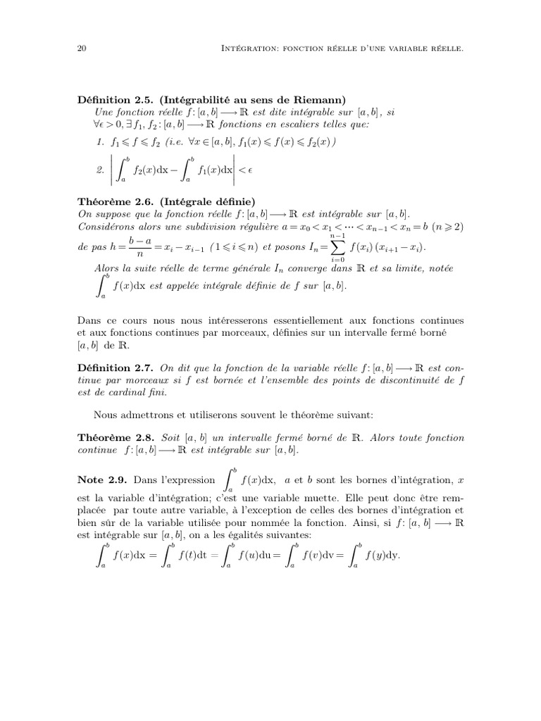 Intégrabilité et intégrales définies en Riemann | PDF | Intégral ...