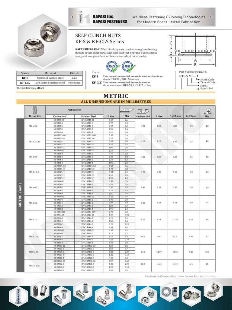 KAPASI KF-SCLS Series - Tech Specs - Clinch Nuts | PDF | Steel ...