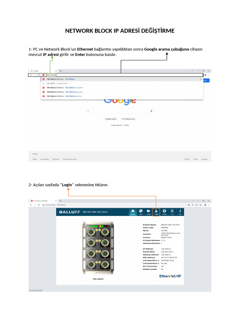 3-BALLUFF NETWORK BLOCK IP ADRESİ DEĞİŞTİRME | PDF