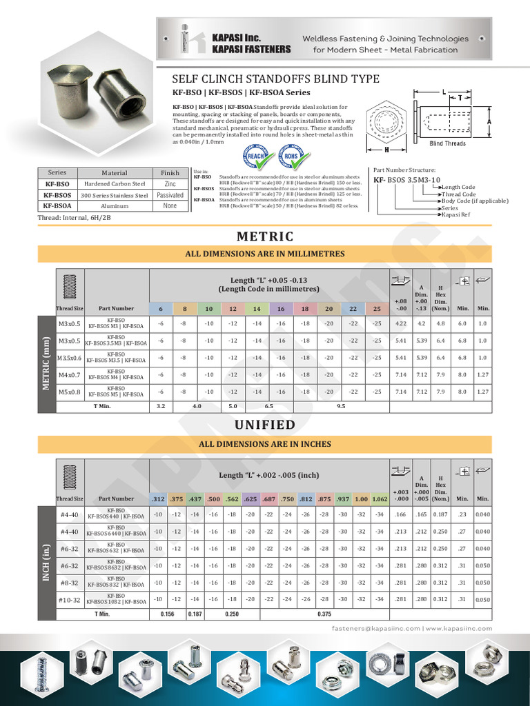 KAPASI KF-BSOBSOS Series - Tech Specs - Blind Standoffs | PDF | Sheet ...