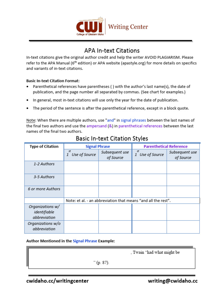 Apa In-Text Citations | PDF | Citation | Apa Style