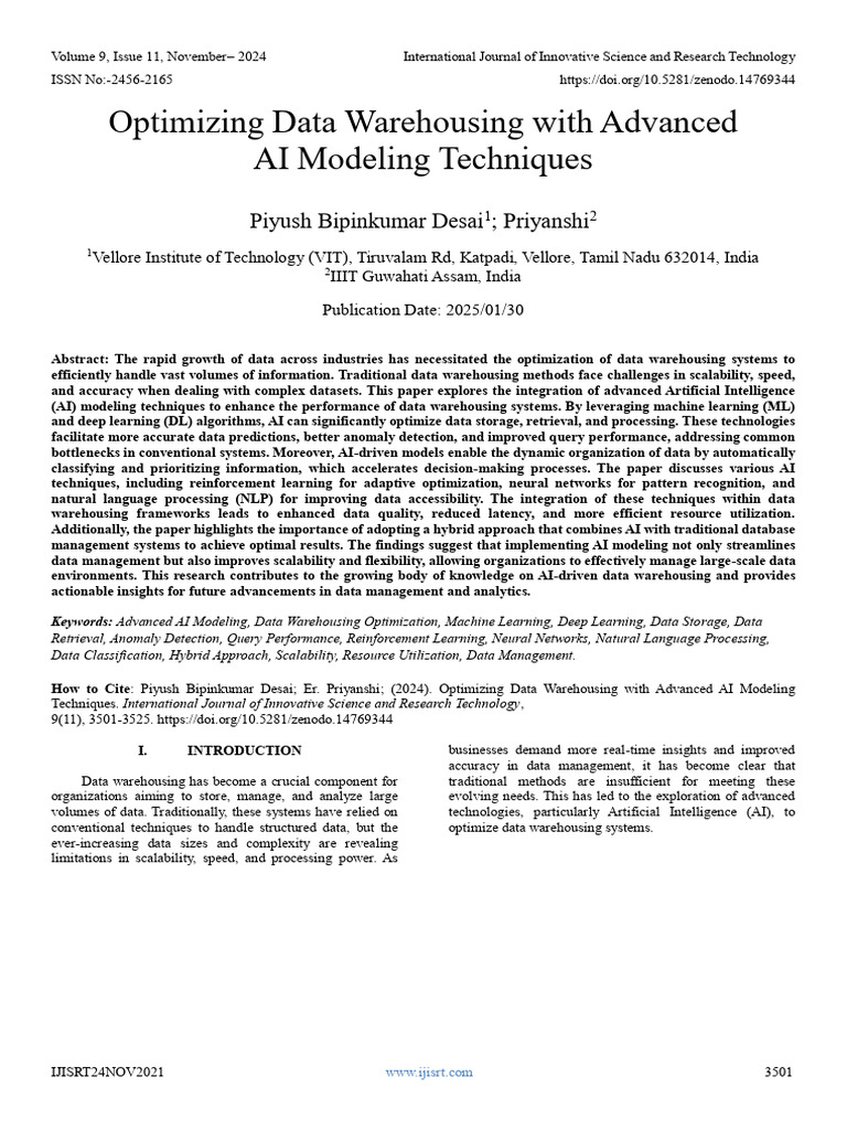 Optimizing Data Warehousing with Advanced AI Modeling Techniques | PDF | Intelligence (AI ...