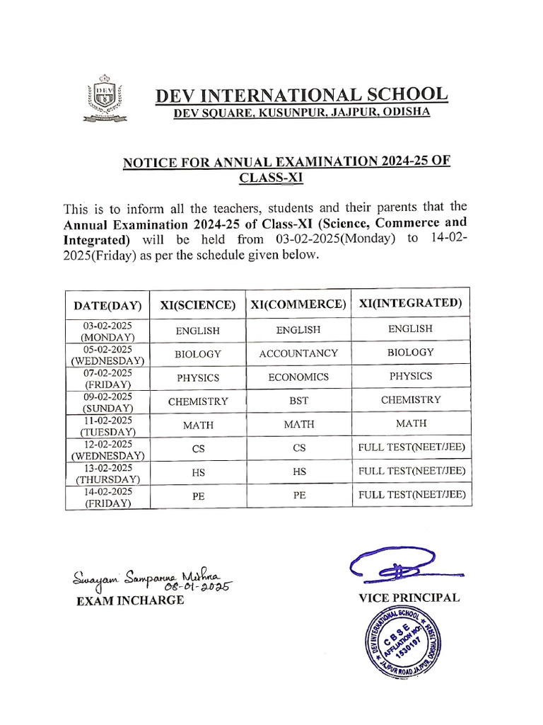 Annual Examination 2025 Date Sheet & Portions (1) | PDF