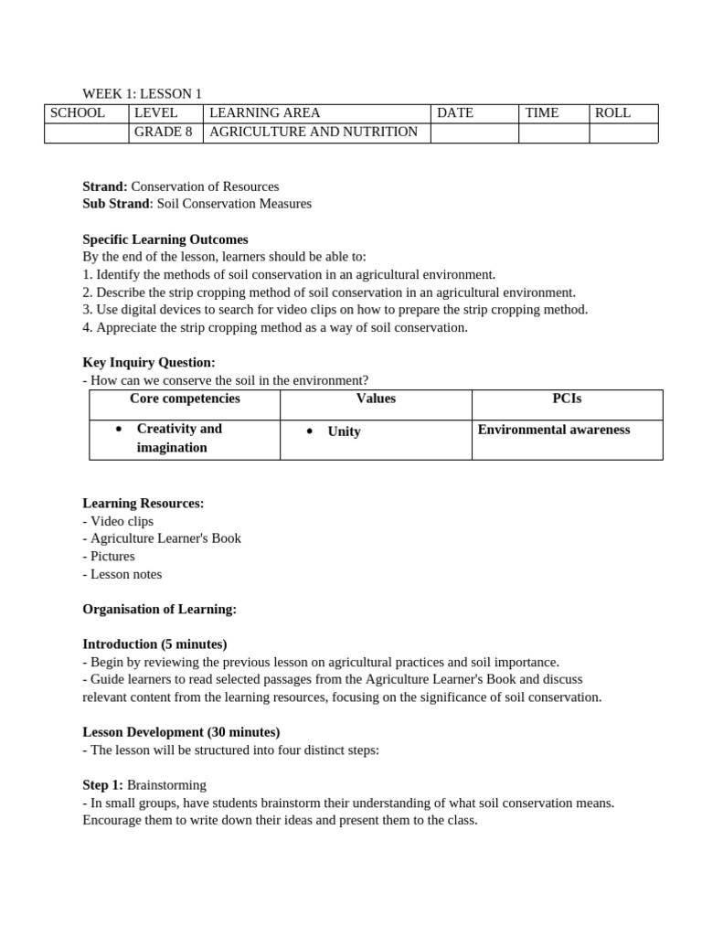 Grade 8 Rationalized Agriculture and Nutrition Lesson Plans Term 1 ...