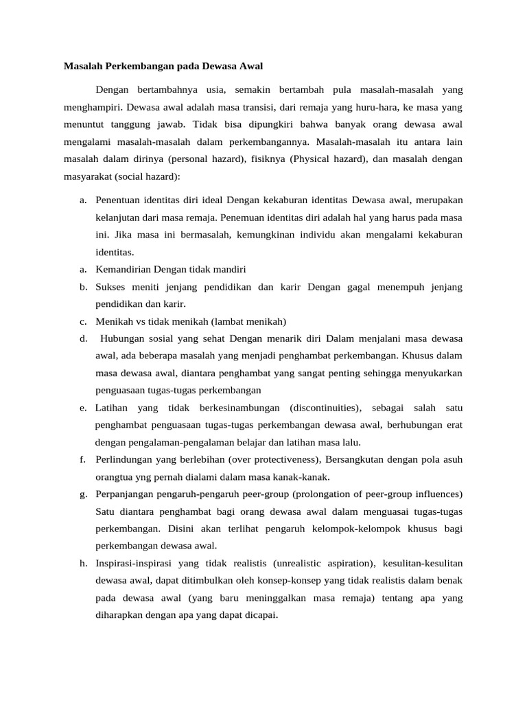 Faktor Penghambat Dalam Menguasai Tugas Perkembangan Dewasa Awa | PDF
