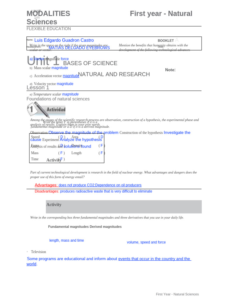 Natural Sciences Workbook - First Year - Distance Learning - Key A ...