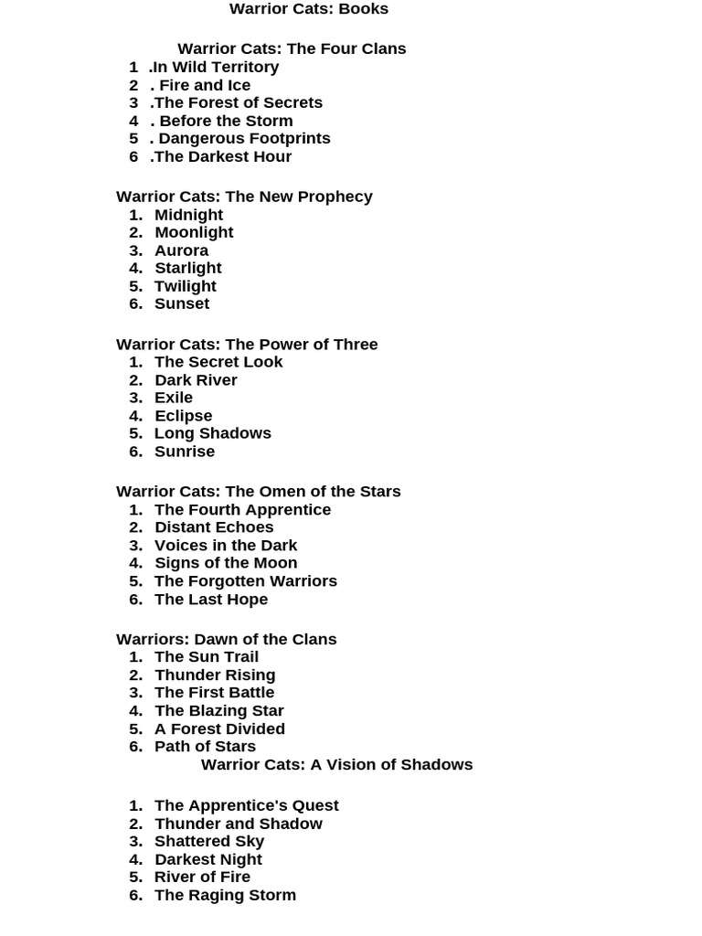 Warrior Cats Book Series Overview | PDF