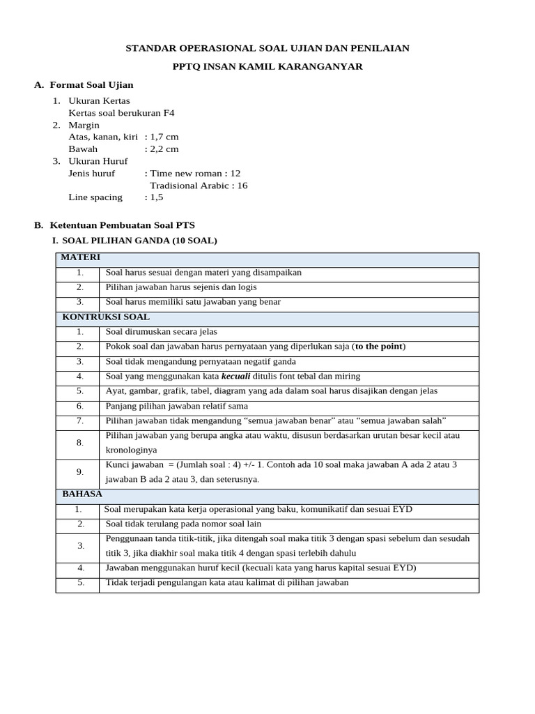 SOP SOAL PTS Gasal 2024-2025[1] | PDF