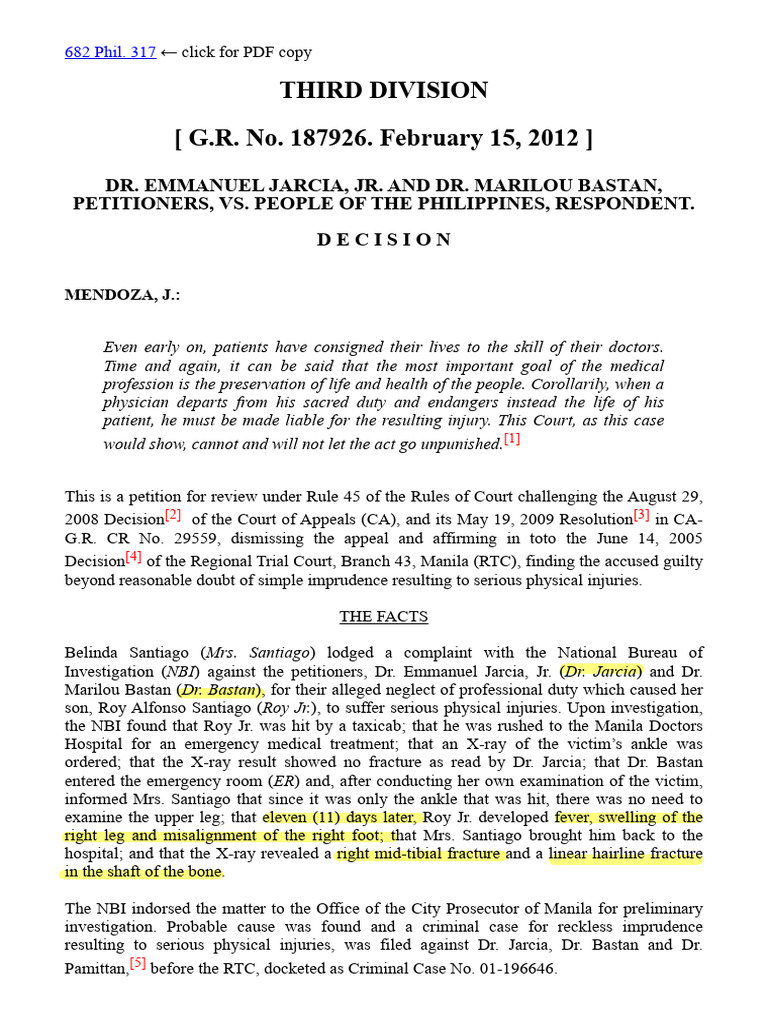 Jarcia, Jr. vs. People (2012) PDF | PDF | Negligence | Common Law