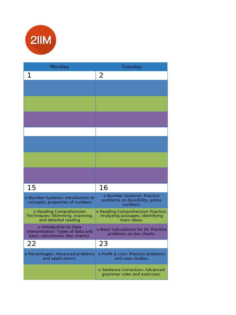 Cat 80 Days Preparation Timetable by Leela Mohan Yeduvaka | PDF | Equations | Geometry